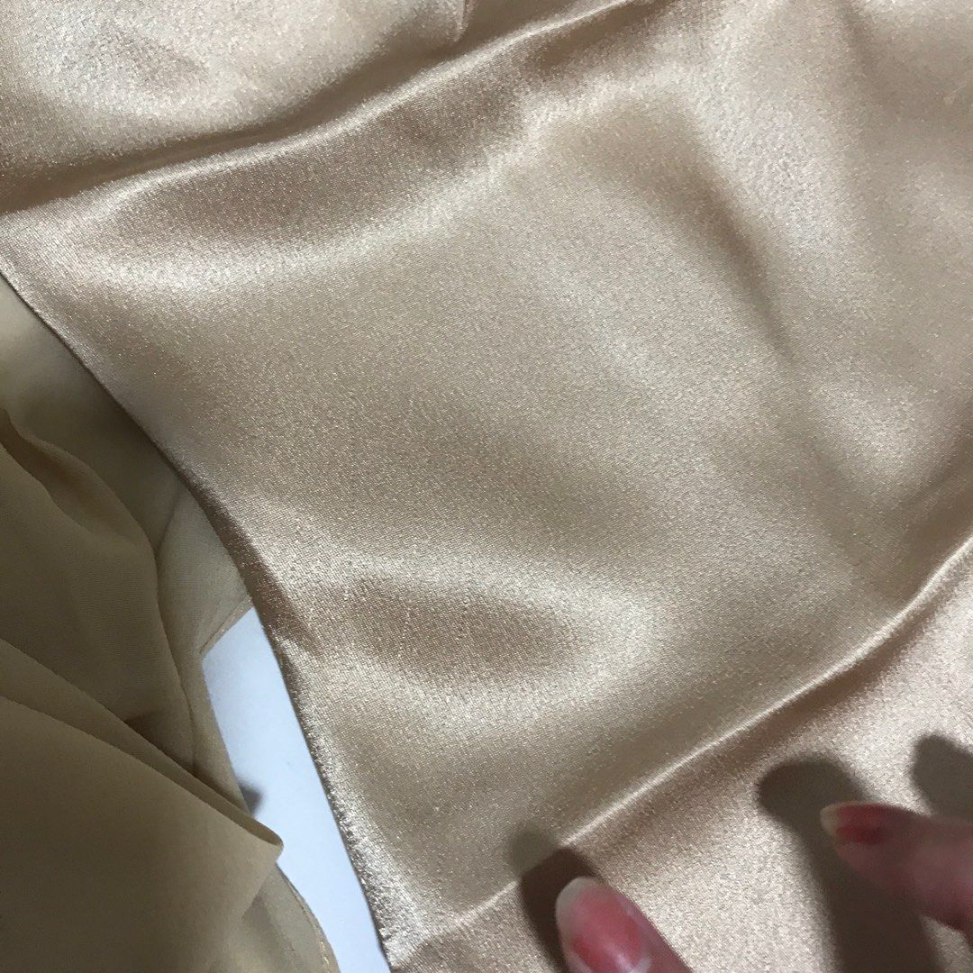 Daniel yam gold silky satin tube gown with chiffon attached shawl ...