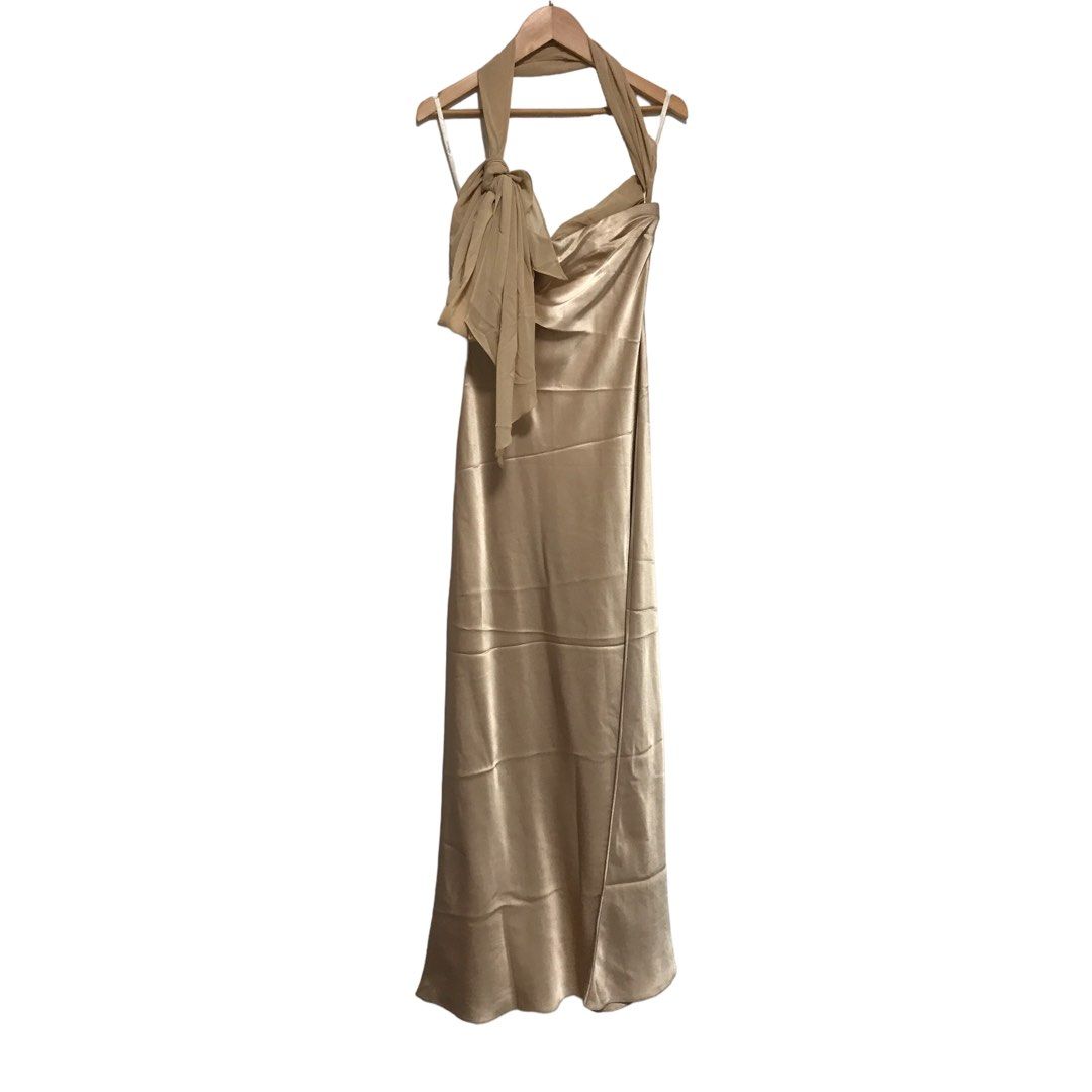 Daniel yam gold silky satin tube gown with chiffon attached shawl ...