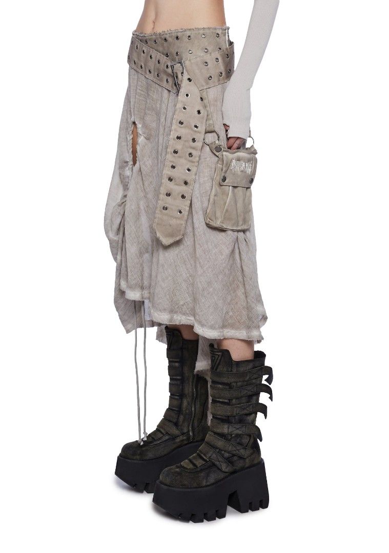 DOLLS KILL Darker Wavs Fader Asymmetrical Midi Gothic Cyberpunk Skirt ...