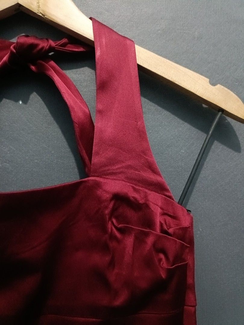 DONNA RICCO Vintage Silk Satin Maroon Plum Red Halter Selftie Open Back ...