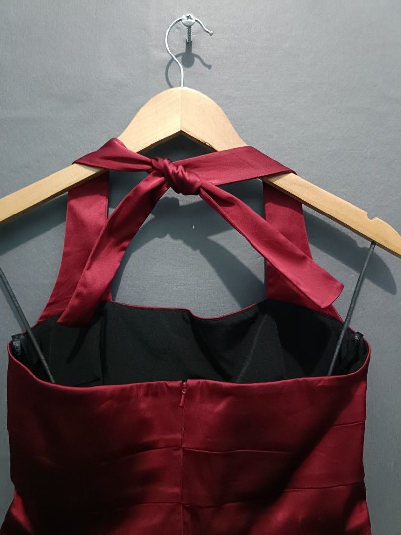 DONNA RICCO Vintage Silk Satin Maroon Plum Red Halter Selftie Open Back ...