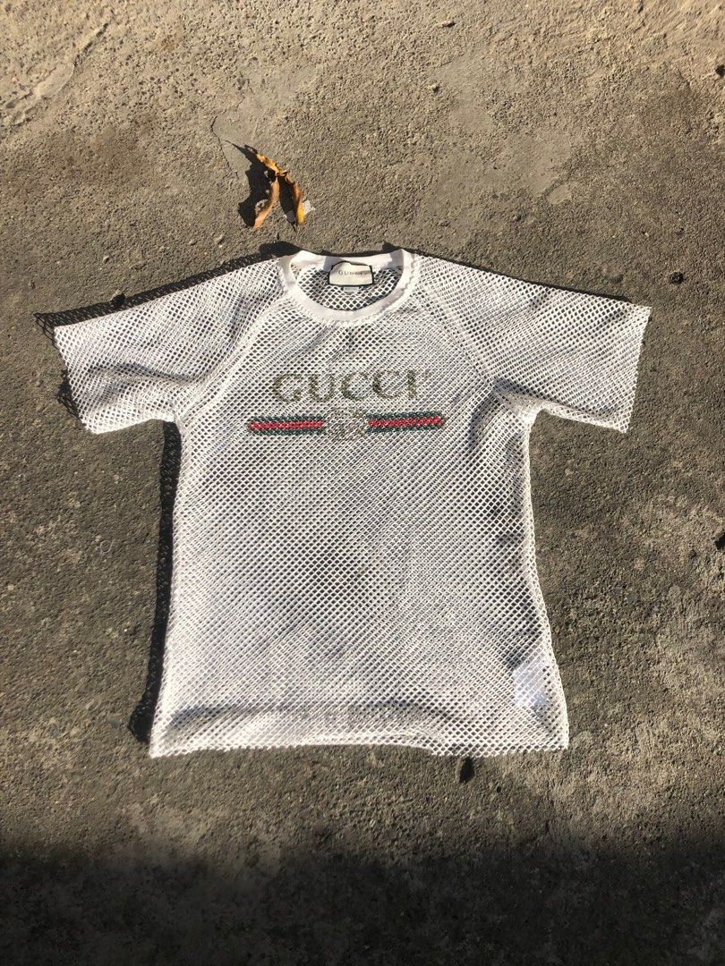 Gucci Logo Mesh Shirt, Luxury, Apparel on Carousell