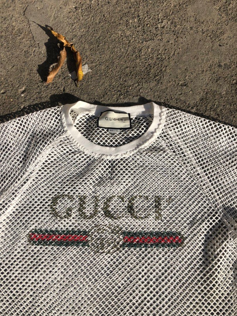 Gucci Logo Mesh Shirt, Luxury, Apparel on Carousell