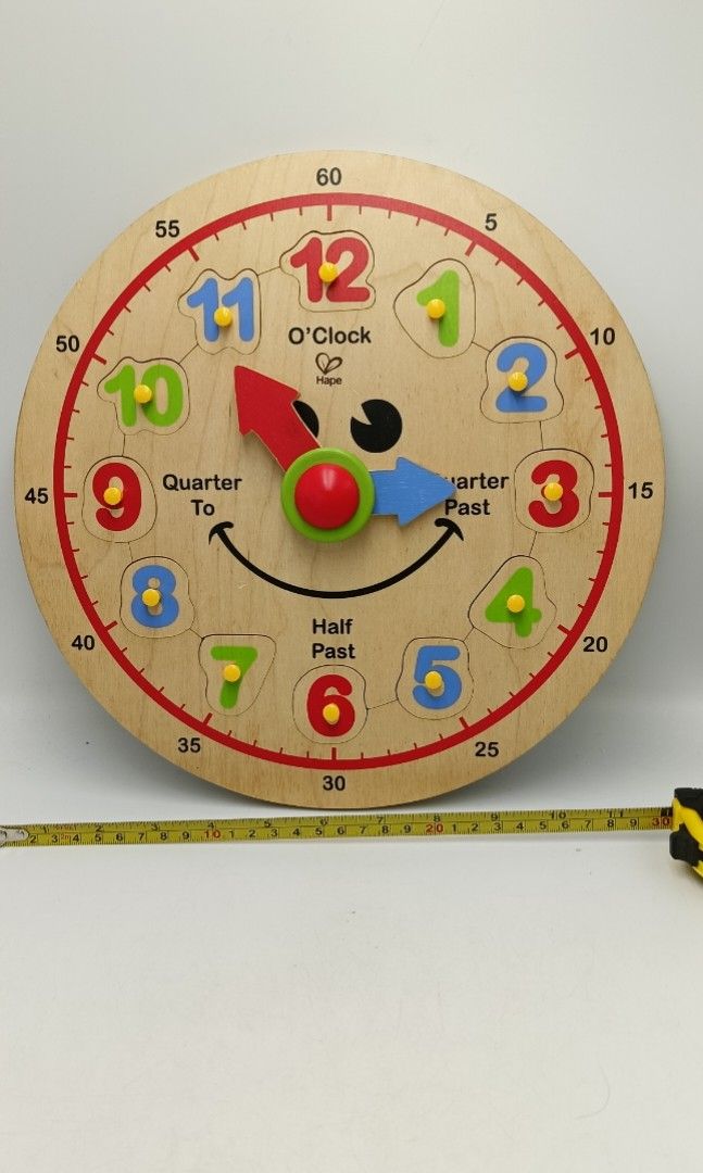 Hape Happy Hour Clock Kid's Wooden Time Learning Puzzle (A05), Hobbies ...