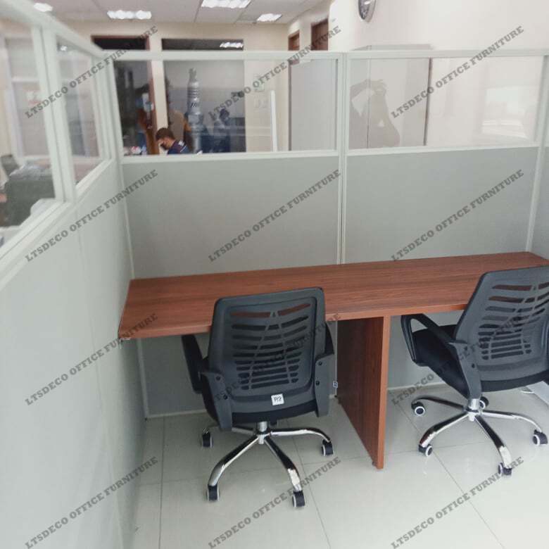 High Panel w/ Laminated Worktop Table and Glass Office Partition ...