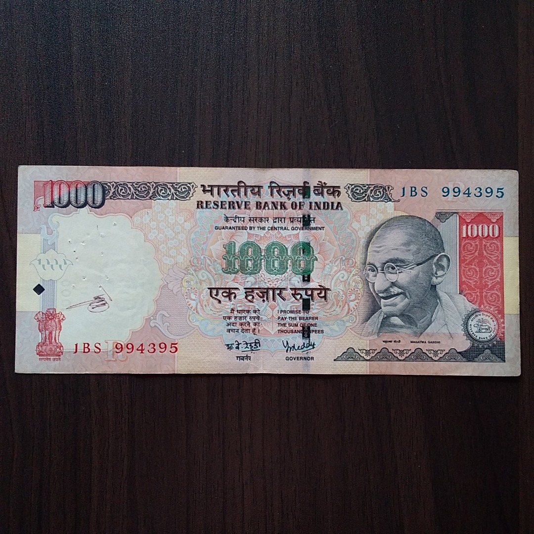 India 1000 Rupees (old) banknote, Hobbies & Toys, Memorabilia ...