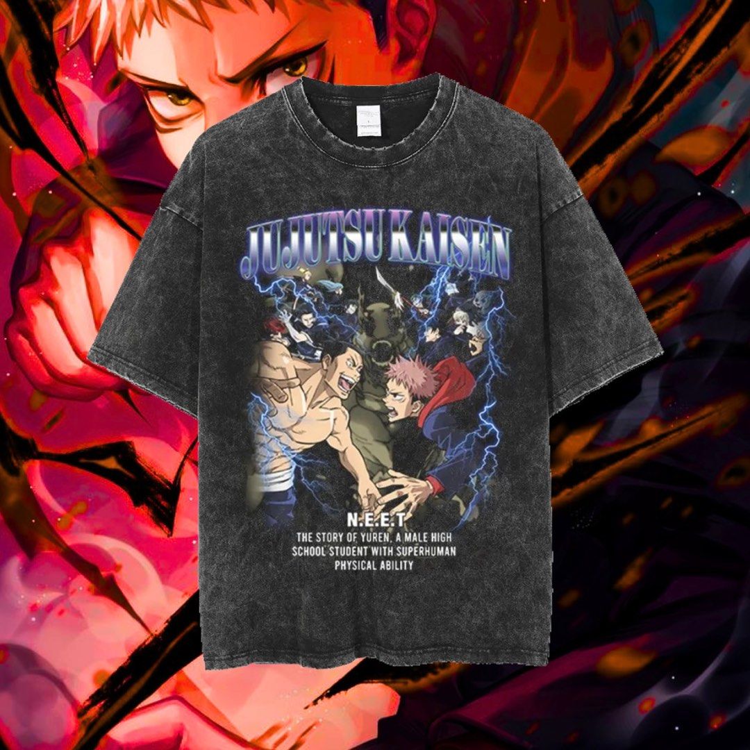 JJK (Vintage Wash Tee) (Jujutsu Kaisen Anime Series), Men's Fashion ...