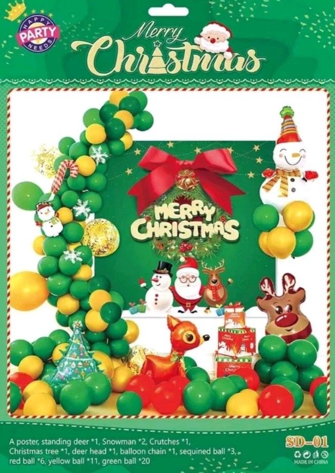MERRY CHRISTMAS CLOTH BACKDROP BANNER AND BALLOON SET, Hobbies & Toys ...