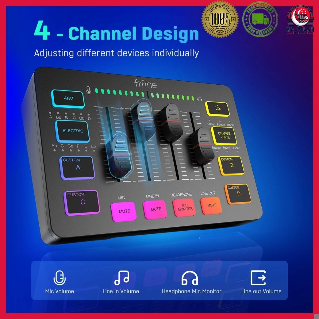 [NEW] FIFINE SC3 Gaming Audio Mixer - 4-Channel RGB Mixer with XLR Mic ...