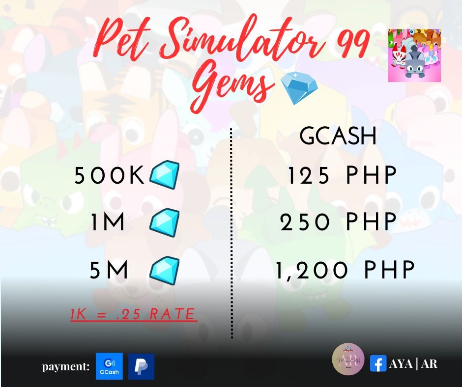 PET SIMULATOR 99 GEMS | 1M GEMS PET SIM 99, Video Gaming, Gaming Accessories, In-Game Products ...