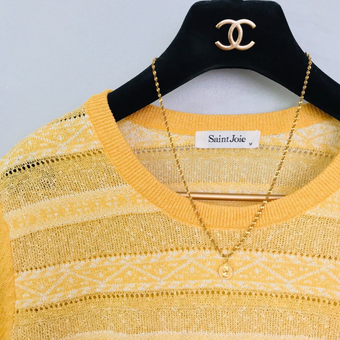 premium yellow knit top, Women's Fashion, Tops, Others Tops on Carousell