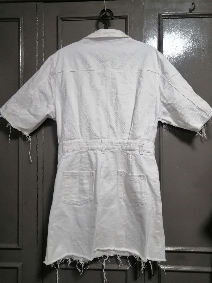 RARE White Button Down Tattered Denim Dress, Women's Fashion, Dresses ...