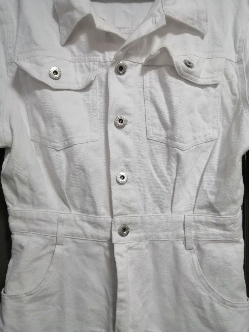 RARE White Button Down Tattered Denim Dress, Women's Fashion, Dresses ...