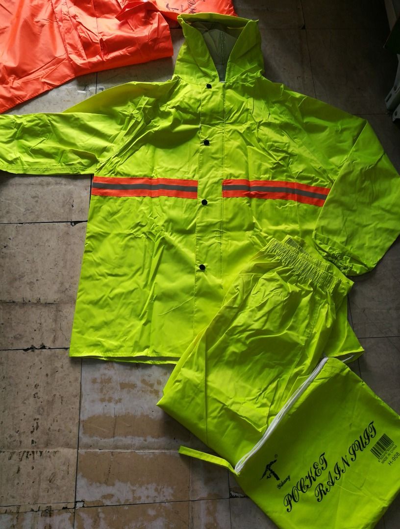 Reflective Strip Neon Rain Coat with Pants, Men's Fashion, Coats ...