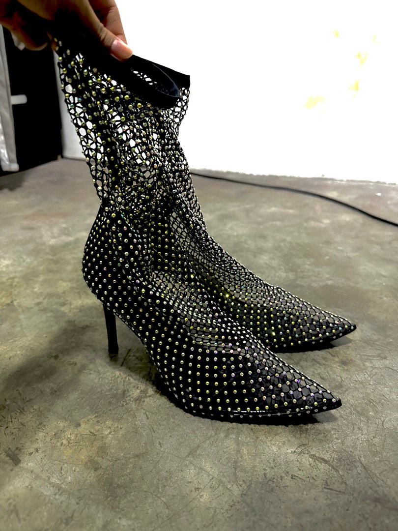 Rhinestone mesh boots, Women's Fashion, Footwear, Boots on Carousell