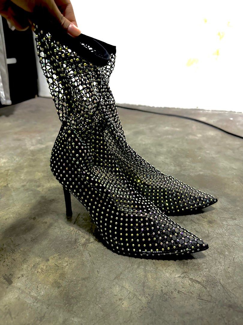 Rhinestone mesh boots, Women's Fashion, Footwear, Boots on Carousell