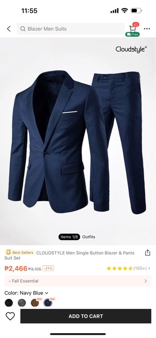 SHEIN navy blue formal suit tuxedo set pants coat blazer, Men's Fashion ...