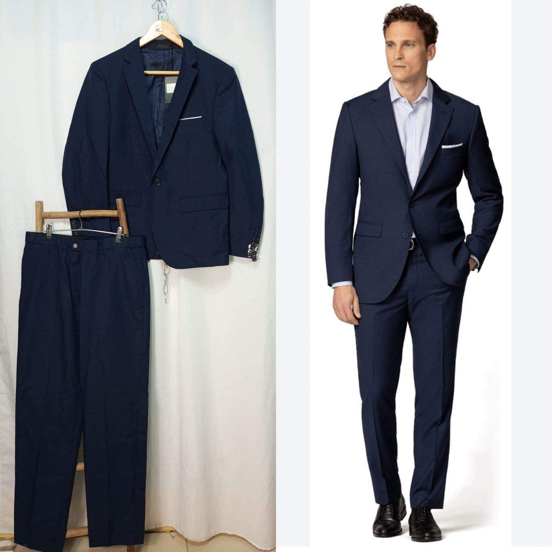 SHEIN navy blue formal suit tuxedo set pants coat blazer, Men's Fashion ...