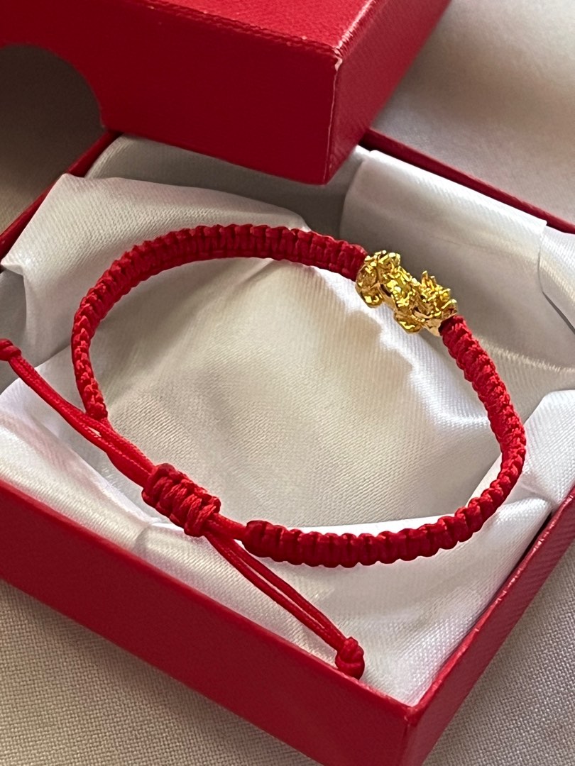 Solid 24( Real Gold) Piyao Red String Bracelet, Women's Fashion ...