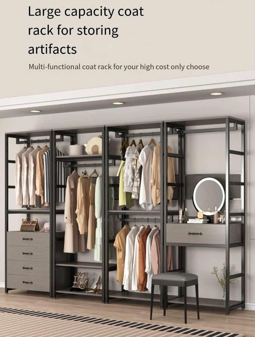 Steel and Wood Elegance: Open Wardrobe Storage Rack for Your Walk-in ...