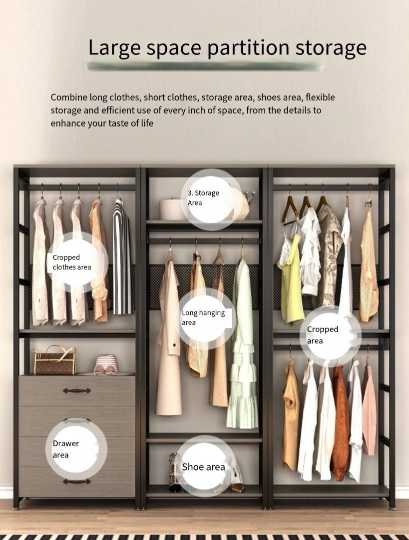 Steel and Wood Elegance: Open Wardrobe Storage Rack for Your Walk-in ...