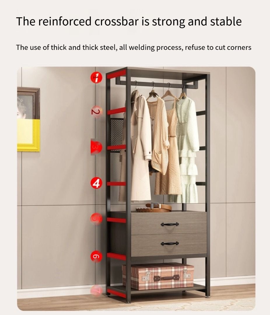 Steel and Wood Elegance: Open Wardrobe Storage Rack for Your Walk-in ...