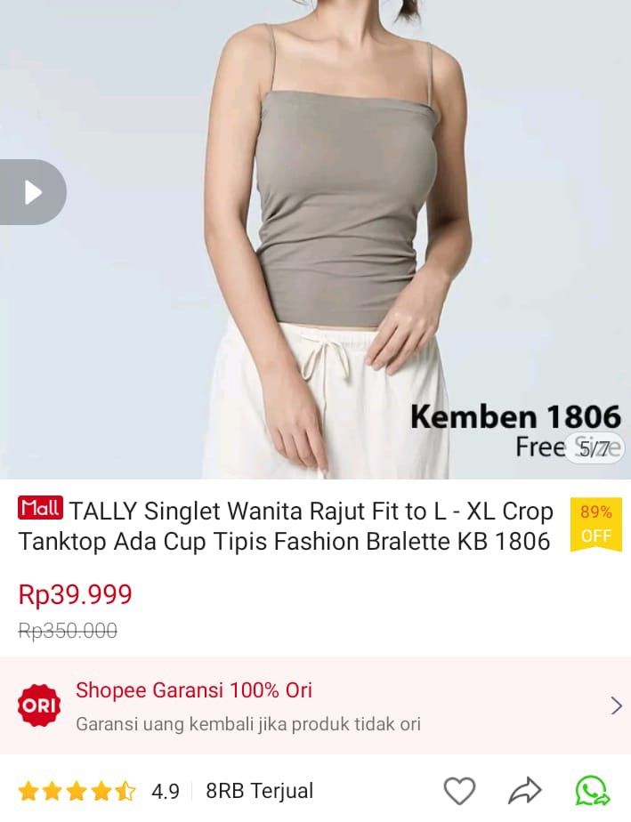 Tengtop cup bra brand TALLY, Fesyen Wanita, Pakaian Wanita, Atasan di ...