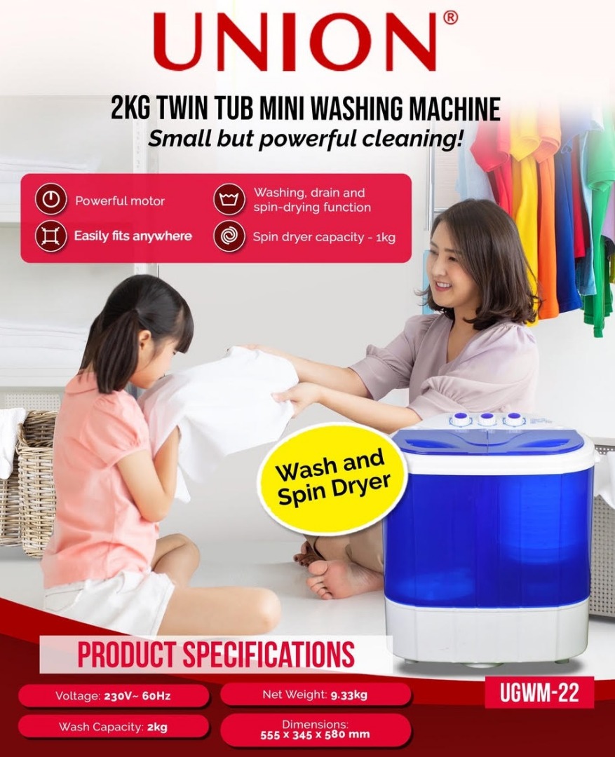 Union 2.0 kg Capacity Labamatic Twin Tub Washing Machine For Sale, TV ...