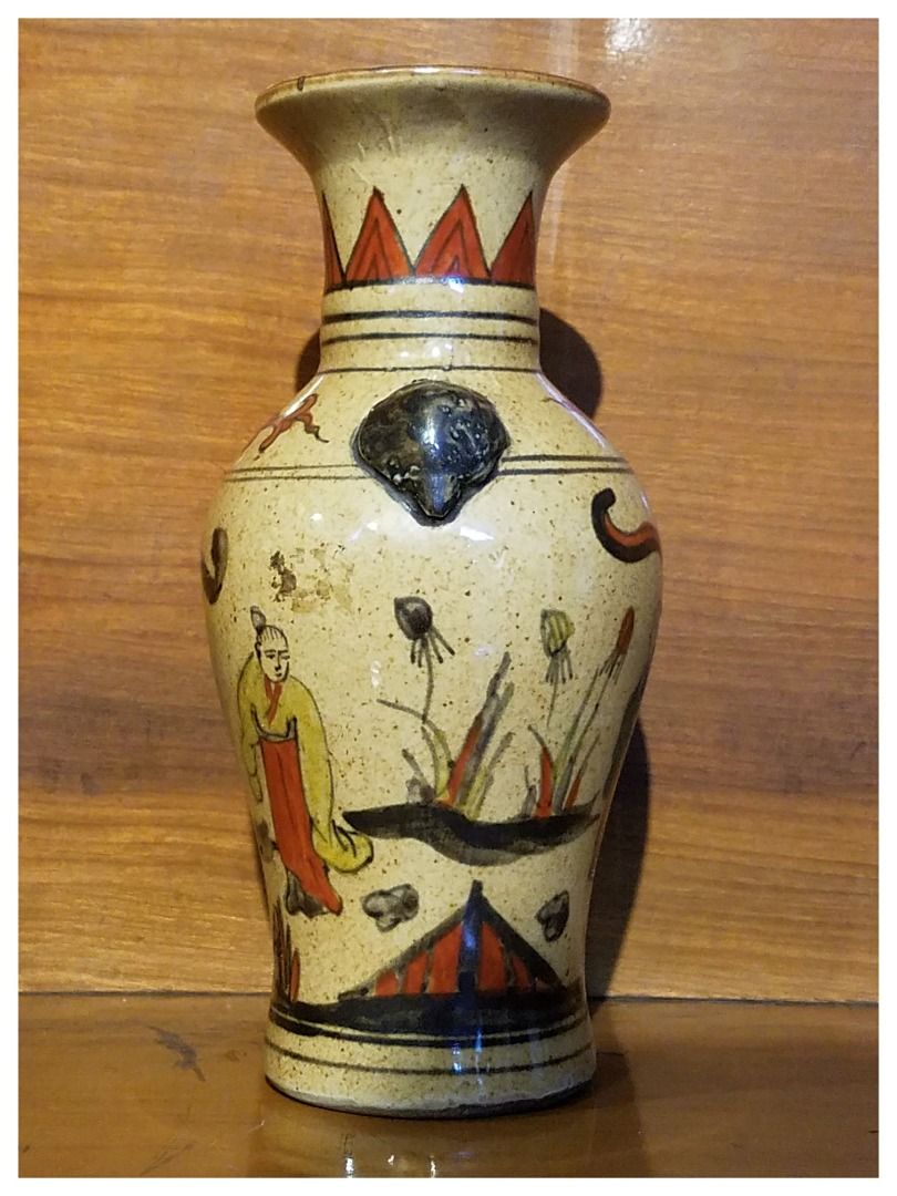 Vas Cina Kuno Era Ming Motif Lukis Tiga Figur Manusia, Antik, Pajangan ...