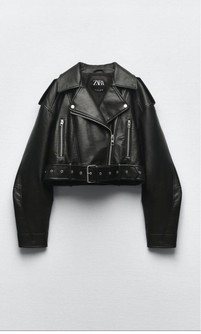 Zara Cropped Leather Jacket in Black, Women's Fashion, Coats, Jackets ...