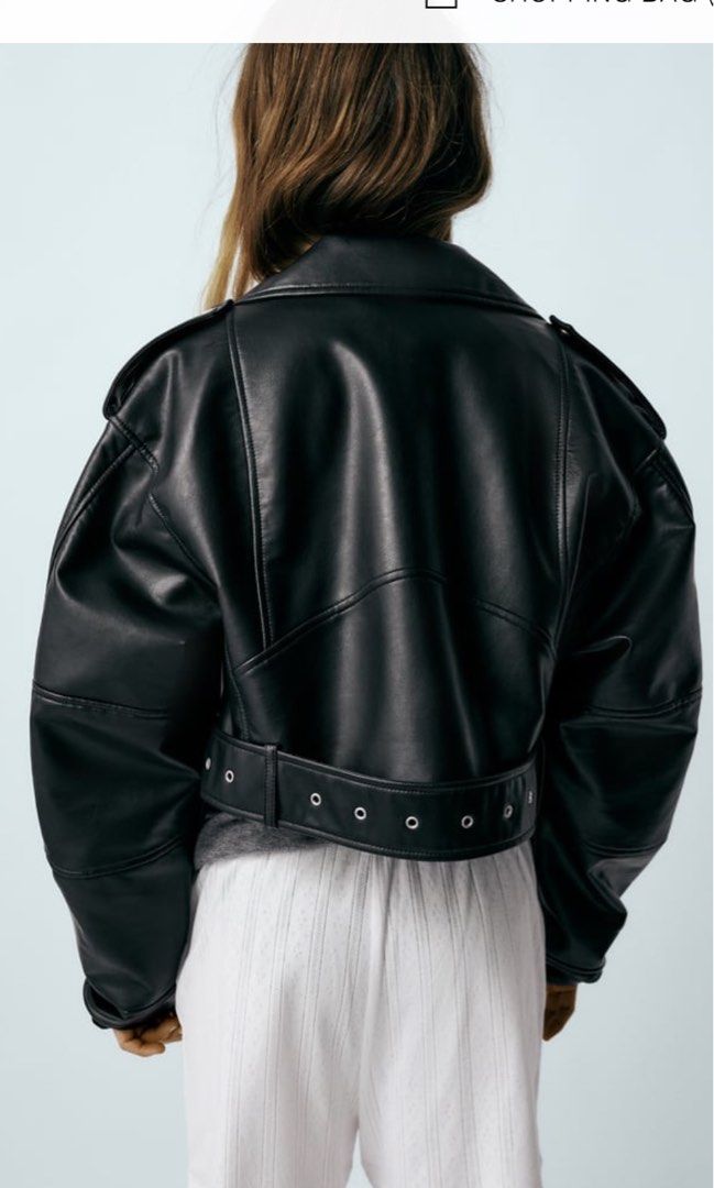 Zara Cropped Leather Jacket in Black, Women's Fashion, Coats, Jackets ...