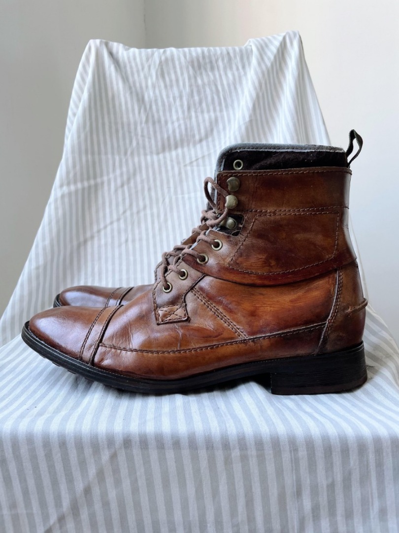 Zara High Boots Genuine Leather Brown Shoes Original Authentic 100% ...