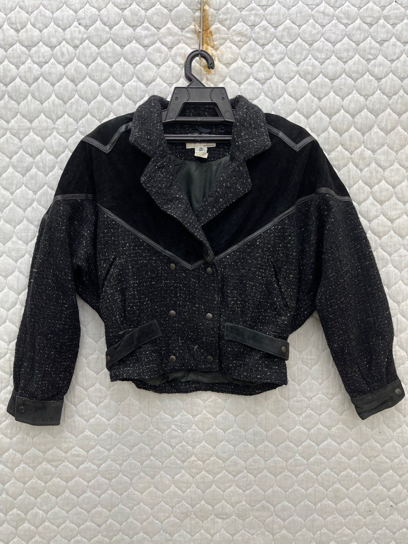 A(12). DAVID BENJAMIN LEATHER WOOL BATWING JACKET, Women's Fashion ...