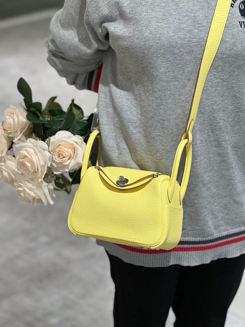 Brand New Hermes Mini Lindy Limoncello Clemence PHW, Luxury, Bags ...