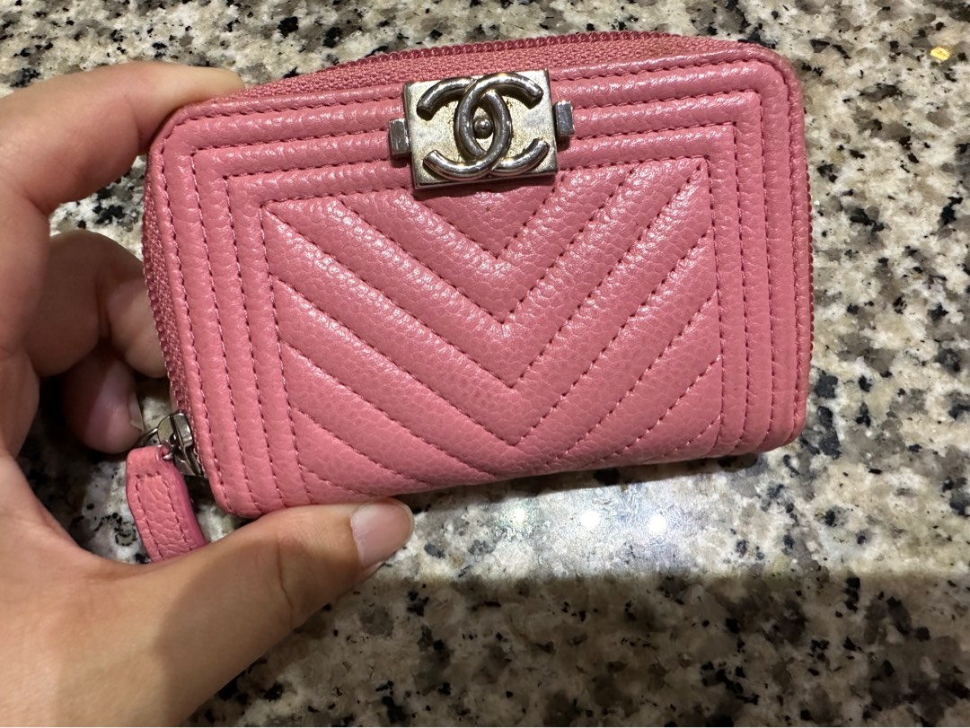 Chanel pink card case small zipped around, Luxury, Bags & Wallets on ...