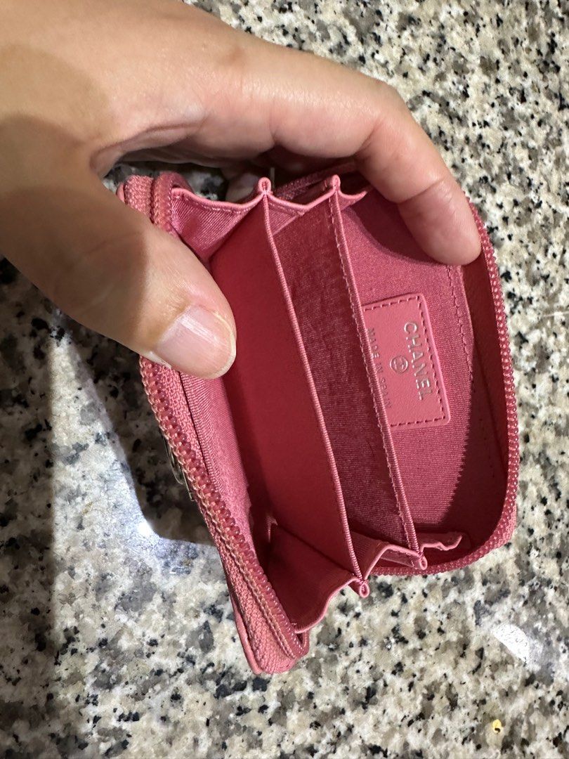 Chanel pink card case small zipped around, Luxury, Bags & Wallets on ...
