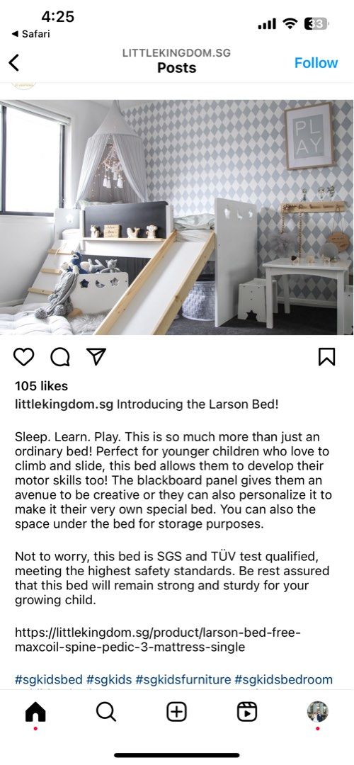 Children bed with slide /Larson bed /slide bed, Babies & Kids, Baby ...