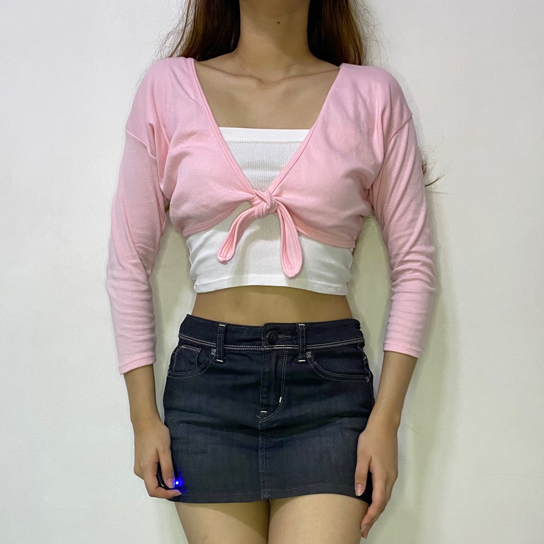 coquette pink bolero / tie top, Women's Fashion, Tops, Longsleeves on ...