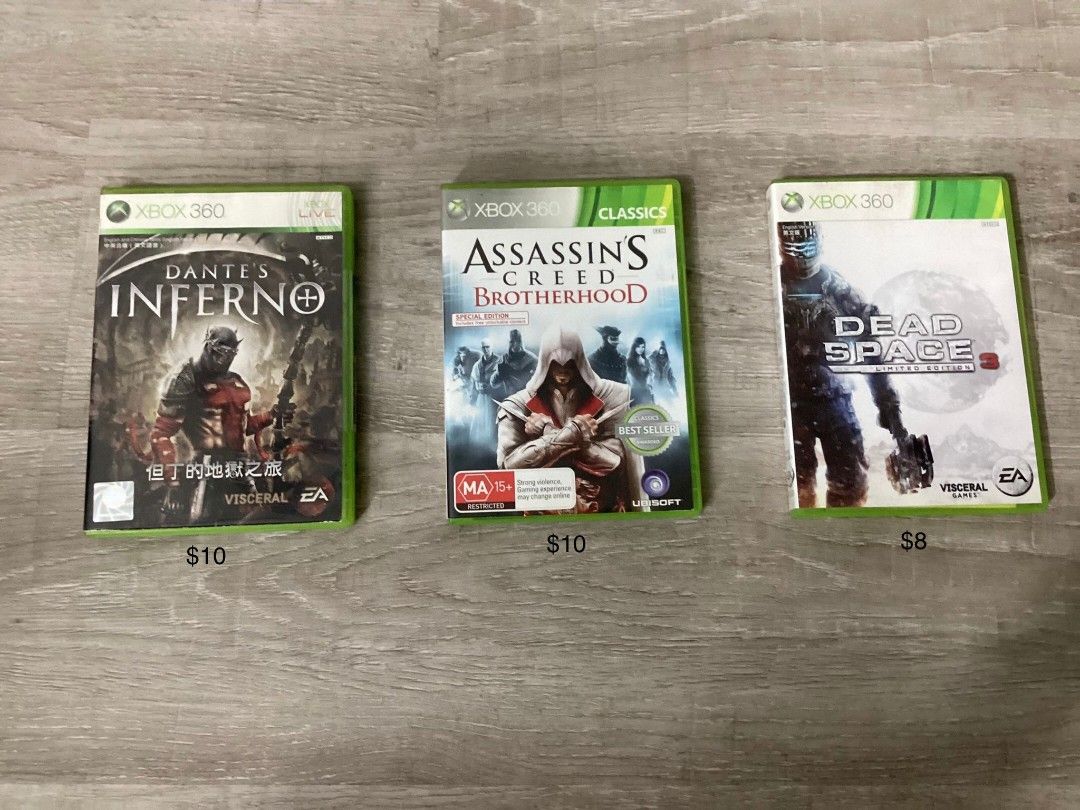 Dante's inferno, Assassin's creed brotherhood,Dead space 3, Call of ...