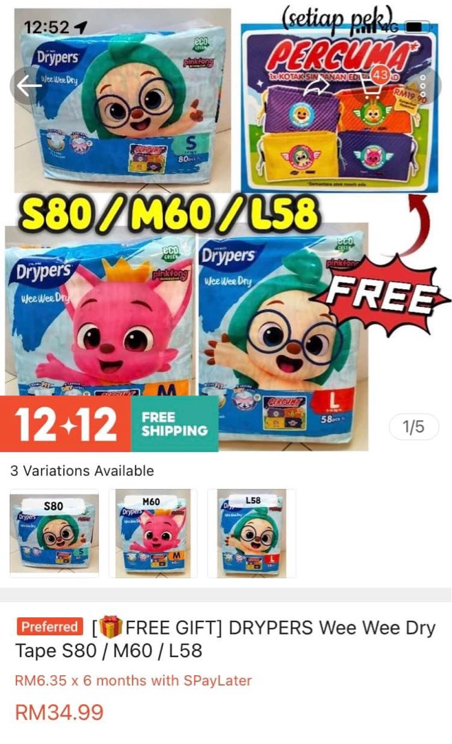 Drypers tape L size- 57 pcs, Babies & Kids, Bathing & Changing, Diapers ...