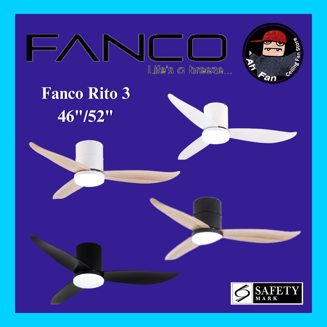 Fanco Rito 3 Ceiling Fan 46”/52” 24 Watt LED Light, Furniture & Home ...