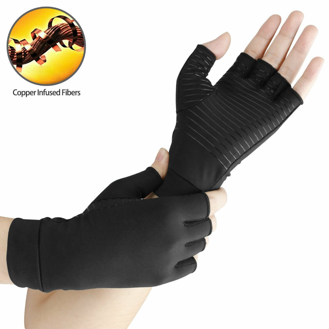 Fingerless Copper Compression Arthritis Gloves with Palm Grips ...