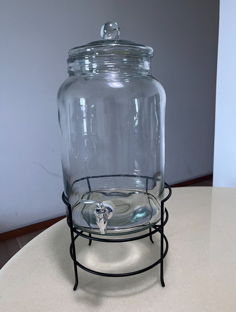 Glass Beverage/Water Dispenser with Metal Stand, Furniture & Home ...