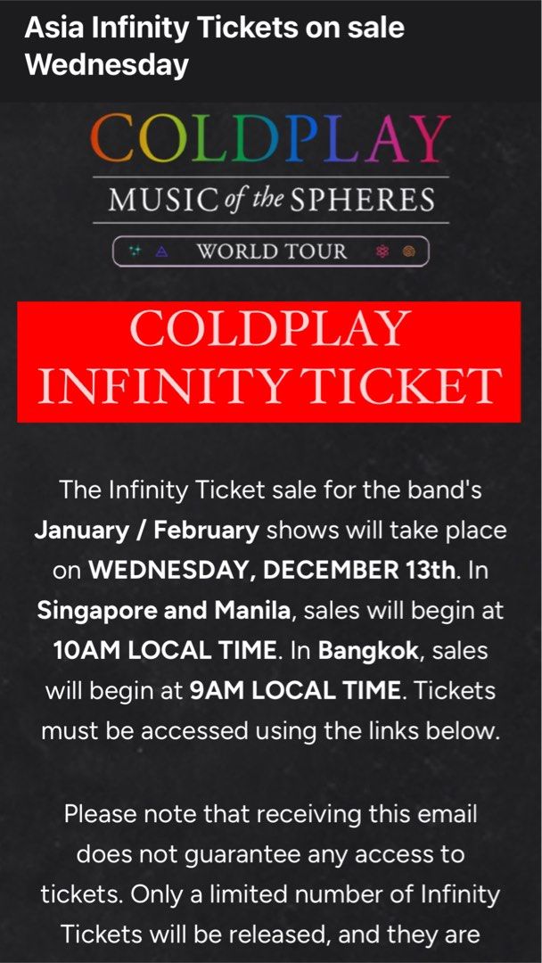 [HTB] Coldplay infinity tickets Music of the sphere in Singapore ...