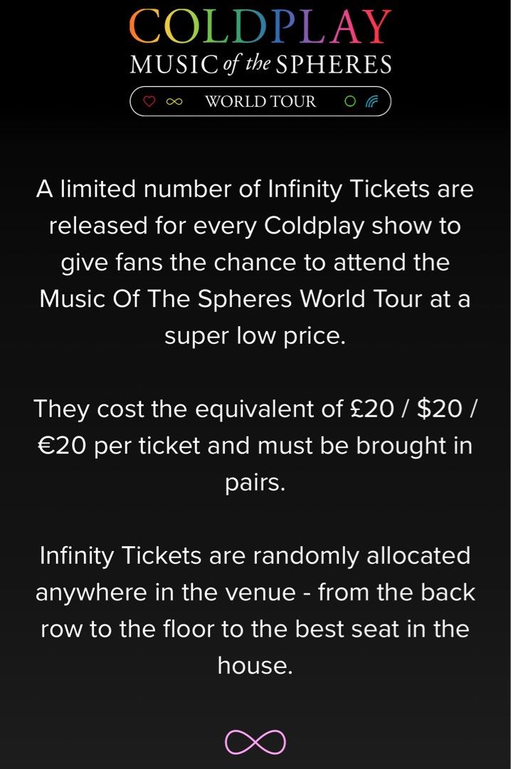 [SOLD OUT] HTB COLDPLAY INFINITY TICKETS SINGAPORE, Lifestyle Services, Others on Carousell
