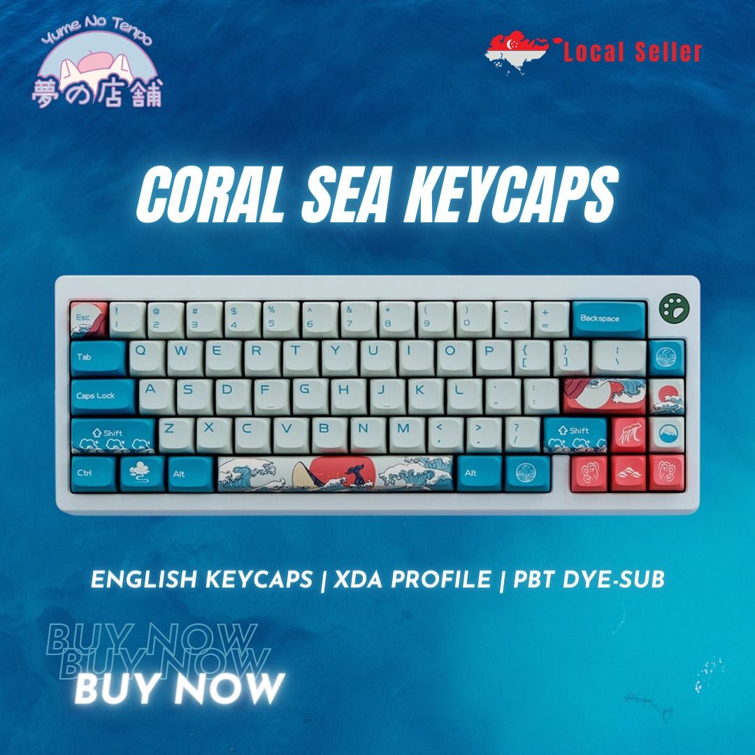 [IN STOCK] Coral Sea Keycaps | English Keycaps | Cherry Profile | PBT ...