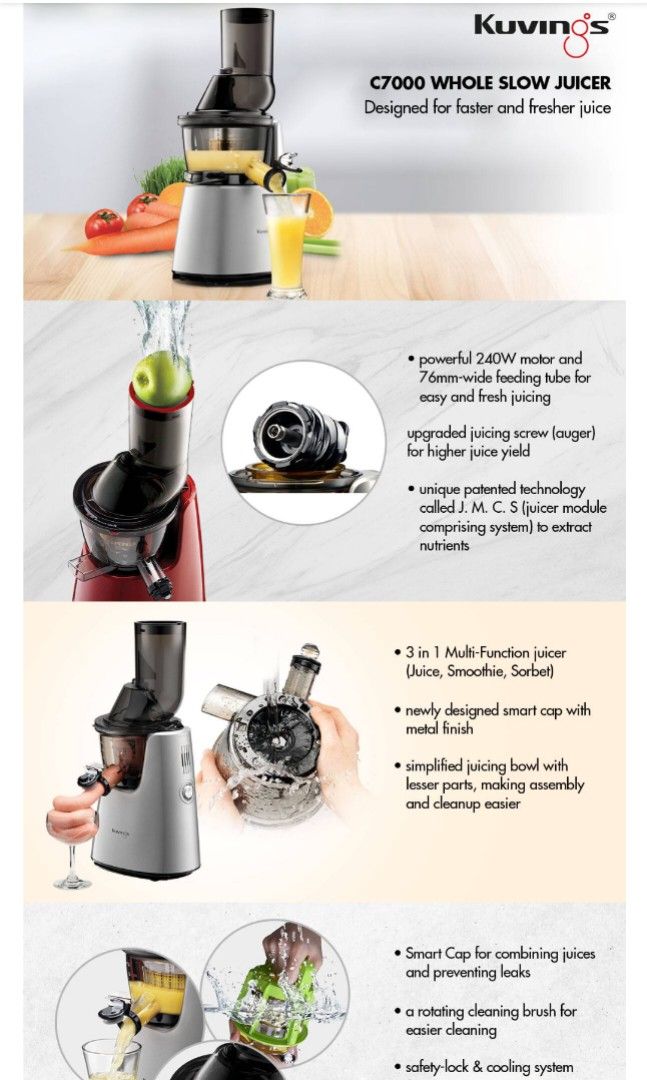 Kuving Whole Slow Juicer, Red, c7000, TV & Home Appliances, Kitchen Appliances, Juicers ...