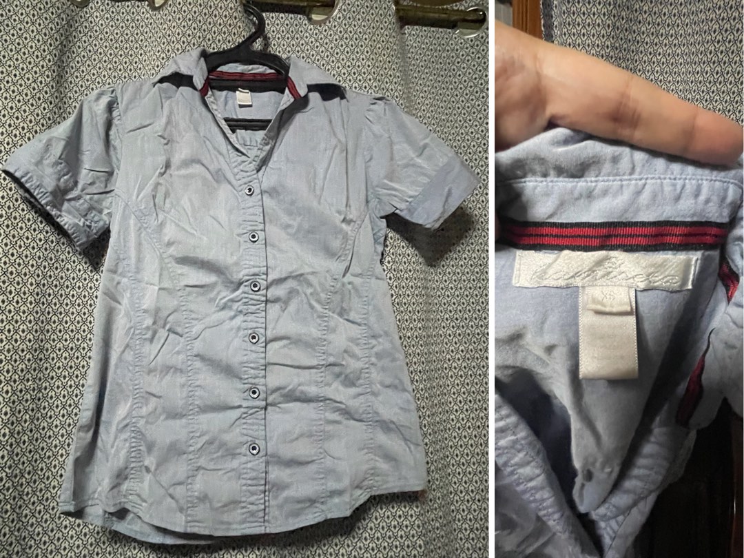Light denim colored polo, Women's Fashion, Tops, Blouses on Carousell