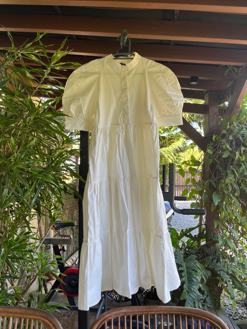 Mags white ankle-length dress with collar, Women's Fashion, Dresses ...