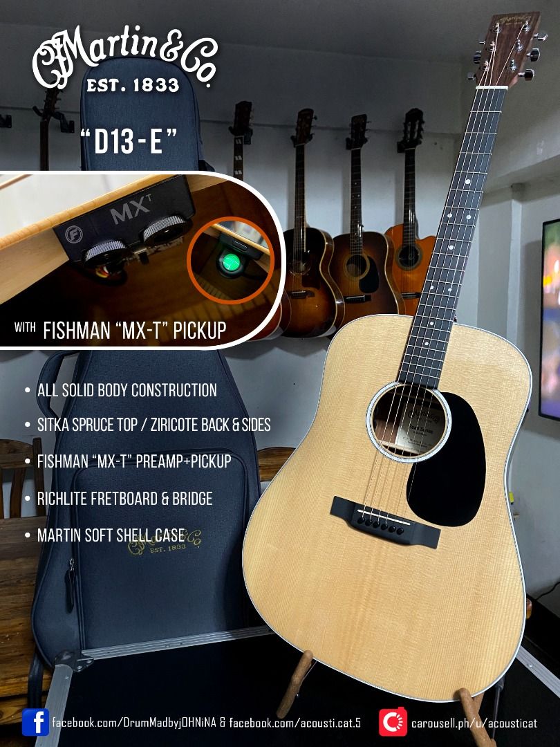 Martin D13-E All Solid Acoustic Guitar, Hobbies & Toys, Music & Media ...